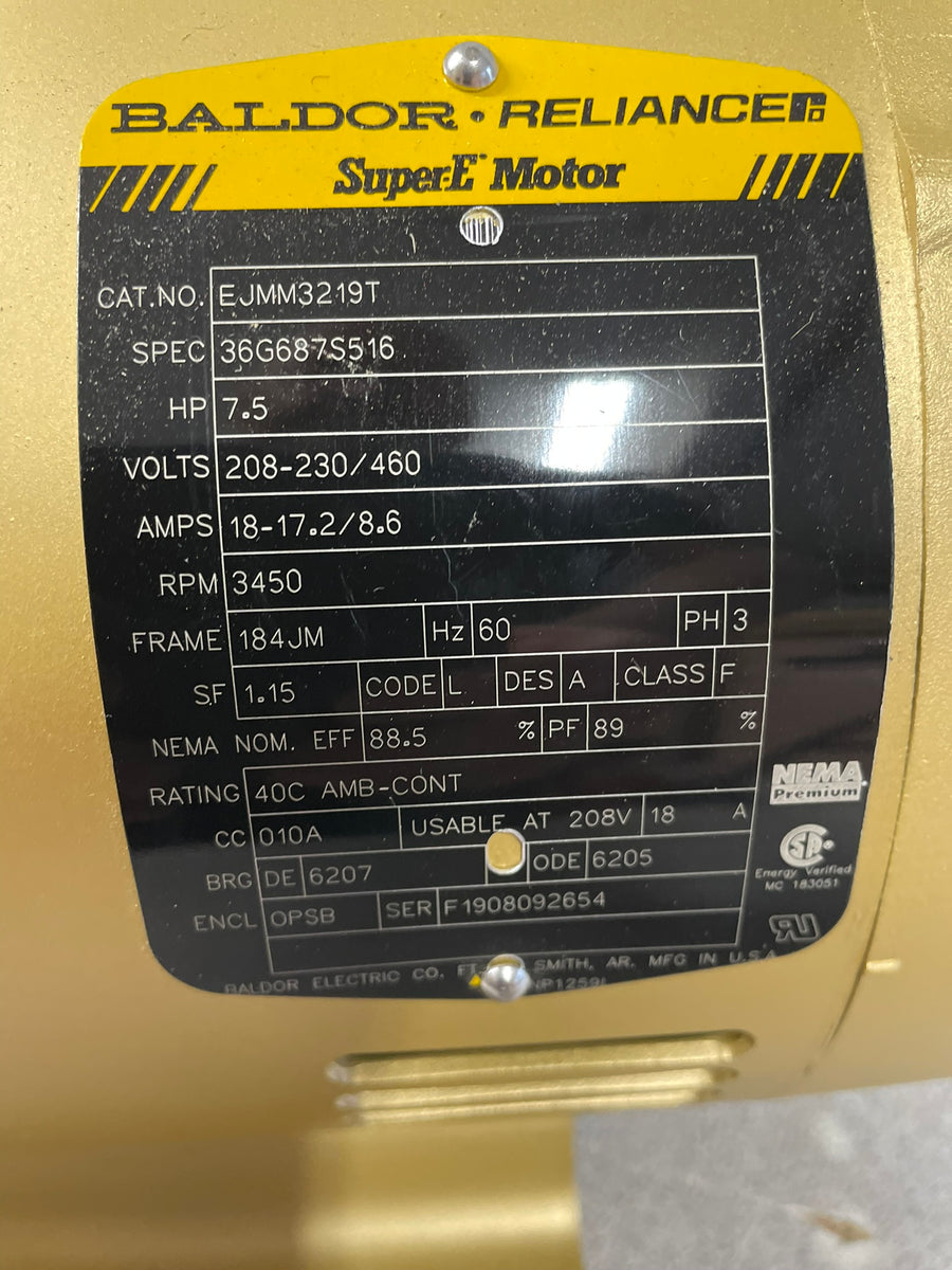 New Baldor Reliance 7.5 HP Electric Motor Cat No EJMM3219T – Benchmark Ltd.